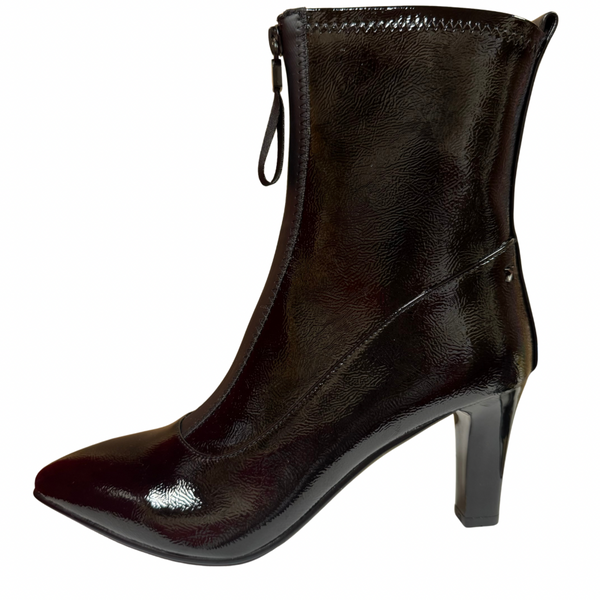 Kate Appleby Black Heeled Patent Boot with Front Zip - Boardwalk Armagh